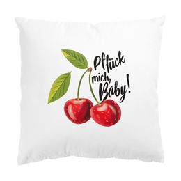 Bilderwelten Dekokissen Kissenbezug rot Kulinarisch modern - Pfl&uuml;ck mich Baby - Obst Sofakissen Bezug & F&uuml;llung in 40x40 50x50 60x60