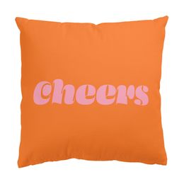 Bilderwelten Dekokissen orange Spr&uuml;che Pop Art - Retro Typografie Cheers - Spr&uuml;che Sofakissen Bezug & F&uuml;llung in 40x40 50x50 60x60