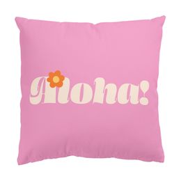 Bilderwelten Dekokissen rosa Spr&uuml;che Pop Art - Retro Typografie Aloha - Spr&uuml;che Sofakissen Bezug & F&uuml;llung in 40x40 50x50 60x60