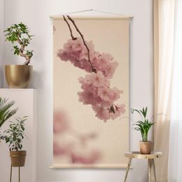 Bilderwelten Wandteppich Blumen rosa Landhaus Stoffbild - Zartrosane Fr&uuml;hlingsbl&uuml;te mit Bokeh - Kirschbl&uuml;te Wohnzimmer Schlafzimmer