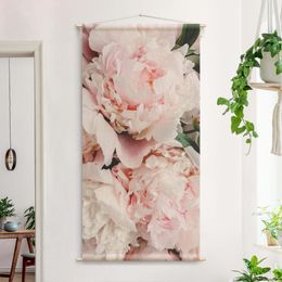 Bilderwelten Wandteppich Blumen rosa Landhaus Stoffbild - Pfingstrosen Hellrosa - Rose Jugendzimmer