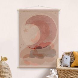 Bilderwelten Wandteppich Himmel rosa modern Stoffbild - S&uuml;&szlig;er Mond mit Wolke - Himmel Kinderzimmer Baby M&auml;dchen Jungen