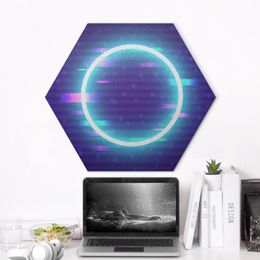 Bilderwelten Alu-Dibond Bild Hexagon violett Digital Art - Geometrischer Kreis in Neonfarben - Deko Jugendzimmer