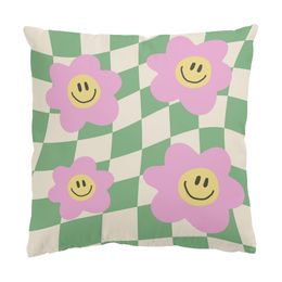 Bilderwelten Dekokissen rosa Pop Art - Retro Blumenwiese Gr&uuml;n Rosa - Retro Sofakissen Bezug & F&uuml;llung in 40x40 50x50 60x60