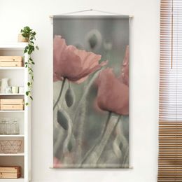 Bilderwelten Wandteppich Blumen rosa Motiv Stoffbild - Malerische Mohnblumen - Mohn Wohnzimmer Schlafzimmer