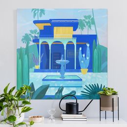 Bilderwelten Leinwandbild Tropisch Kunstdruck blau - Marokkanisches Traumhaus - Wandbild XXL Wohnzimmer Schlafzimmer