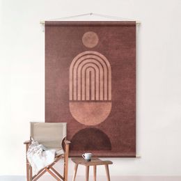 Bilderwelten Wandteppich originell braun Vintage Stoffbild - Boho Geometrie - Retro Wohnzimmer Schlafzimmer