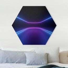 Bilderwelten Alu-Dibond Bild Hexagon blau Digital Art - Neonlichter - Deko Jugendzimmer
