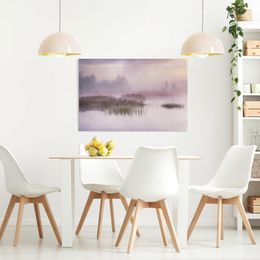 Bilderwelten Leinwandbild Strand maritim Kunstdruck rosa - See im rosanen Licht - Landschaft XXL Wohnzimmer Schlafzimmer
