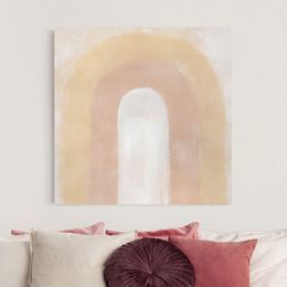 Bilderwelten Leinwandbild originell Abstrakt Kunstdruck beige - Regenbogen Gelb Rosa - Wandbild XXL Wohnzimmer Schlafzimmer