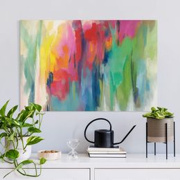 Bilderwelten Leinwandbild originell Abstrakt Kunstdruck bunt - M&auml;rz Regenbogen - Wandbild XXL Wohnzimmer Schlafzimmer
