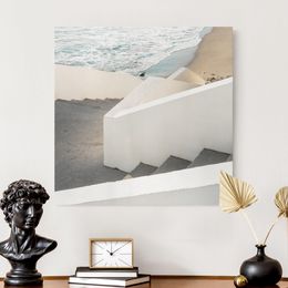 Bilderwelten Leinwandbild Strand modern Kunstdruck weiss - Treppe zum Strand - Architektur XXL Wohnzimmer Schlafzimmer
