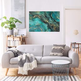 Bilderwelten Leinwandbild originell Abstrakt Kunstdruck t&uuml;rkis - Smaragdfarbener Marmor - Wandbild XXL Wohnzimmer Schlafzimmer
