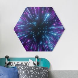 Hexagon-Alu-Dibond Bild Neon Feuerwerk