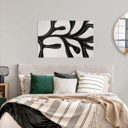 Bilderwelten Leinwandbild originell Abstrakt Kunstdruck schwarz weiss - Schwarze Blattstrukturen mit wei&szlig;en Linien - Wandbild XXL Wohnzimmer Schlafzimmer