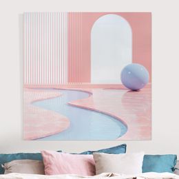 Bilderwelten Leinwandbild Rosa Raum mit blauer Kugel