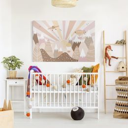 Bilderwelten Leinwandbild Natur Illustration Kunstdruck beige - Luftfahrt &uuml;ber den Bergen Rosa Beige - Ballon XXL Kinderzimmer Baby M&auml;dchen Jungen