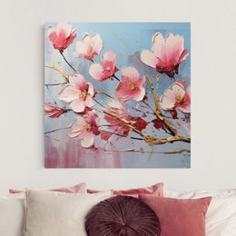 Bilderwelten Leinwandbild originell Landhaus Kunstdruck rosa - Moderne gemalte Kirschbl&uuml;ten - Wandbild XXL Wohnzimmer Schlafzimmer
