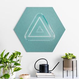 Bilderwelten Alu-Dibond Bild Hexagon t&uuml;rkis Digital Art - Neon Gamer Symbol Dreieck - Deko Jugendzimmer