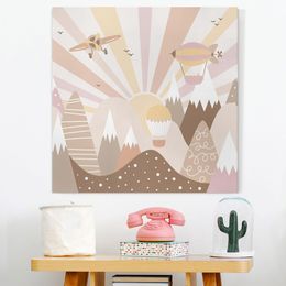 Bilderwelten Leinwandbild Luftfahrt &uuml;ber den Bergen Rosa Beige