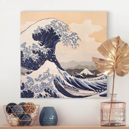 Bilderwelten Leinwandbild Strand Illustration Kunstdruck blau - Illustration - Die gro&szlig;e Welle von Kanagawa - Landschaft XXL Jugendzimmer
