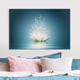 Bilderwelten Leinwandbild Spirituell Tropisch Kunstdruck blau - Magische Lotusbl&uuml;te - Wandbild XXL Wohnzimmer Schlafzimmer
