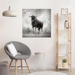 Bilderwelten Glasbild Tiere modern schwarz weiss Glas Wandbild - Staring Wildebeest - Deko Wohnzimmer Schlafzimmer