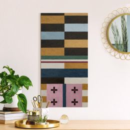 Bilderwelten Leinwandbild Rechteckmuster Ocker, Rose und Blau