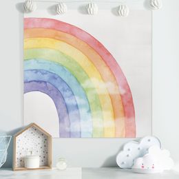 Bilderwelten Leinwandbild originell modern Kunstdruck bunt - Regenbogen und Wolken Wasserfarben - Regenbogen XXL Kinderzimmer Baby M&auml;dchen Jungen