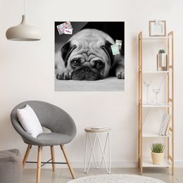 Bilderwelten Glasbild Tiere modern einzigartig Glas Wandbild - Pug Loves You II - Deko Wohnzimmer Schlafzimmer