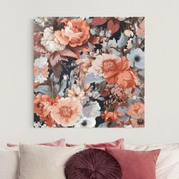 Bilderwelten Leinwandbild Illustriertes Blumenmeer