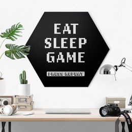 Hexagon-Alu-Dibond Bild Klassik Konsole Eat Sleep Game Press Repeat
