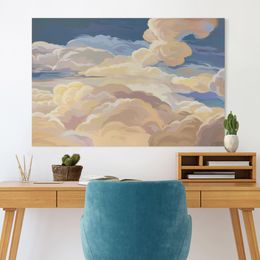 Bilderwelten Leinwandbild originell modern Kunstdruck beige - Handgemaltes Wolkenmeer in Pastell - Himmel XXL Kinderzimmer Baby M&auml;dchen Jungen