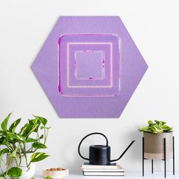 Bilderwelten Alu-Dibond Bild Hexagon violett Digital Art - Neon Gamer Symbol Square - Deko Jugendzimmer