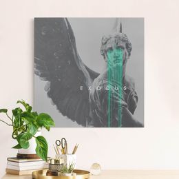 Bilderwelten Leinwandbild originell Fotomontage Kunstdruck schwarz weiss - Engel mit digitalen Tr&auml;nen - Wandbild XXL Wohnzimmer Schlafzimmer
