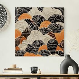 Bilderwelten Leinwandbild originell Abstrakt Kunstdruck braun - Japanische Wellen Illustration - Wandbild XXL Wohnzimmer Schlafzimmer