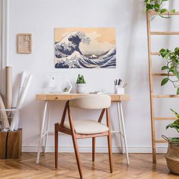 Bilderwelten Leinwandbild Strand Illustration Kunstdruck blau - Illustration - Die gro&szlig;e Welle von Kanagawa - Landschaft XXL Jugendzimmer