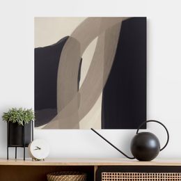 Bilderwelten Leinwandbild originell Abstrakt Kunstdruck beige - Komposition in Schwarz Beige und Creme - Wandbild XXL Wohnzimmer Schlafzimmer