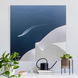 Bilderwelten Leinwandbild Strand modern Kunstdruck pastell - Griechischer Ausblick - Griechenland XXL Wohnzimmer Schlafzimmer