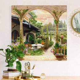 Bilderwelten Leinwandbild Natur Fotomontage Kunstdruck bunt - Idyllischer Ausblick - Landschaft XXL Wohnzimmer Schlafzimmer