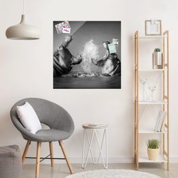 Bilderwelten Glasbild Tiere modern schwarz weiss Glas Wandbild - Hippo Fight - Deko Wohnzimmer Schlafzimmer