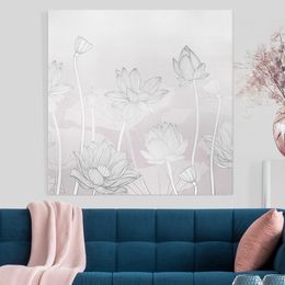 Bilderwelten Leinwandbild Lotus Illustration Silber und Violett