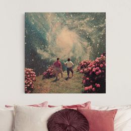 Bilderwelten Leinwandbild originell Fotomontage Kunstdruck bunt - Galaktische Gartenarbeit - Wandbild XXL Wohnzimmer Schlafzimmer