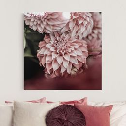 Bilderwelten Leinwandbild Blumen modern Kunstdruck rosa - Dahlie Close-Up - Wandbild XXL Wohnzimmer Schlafzimmer