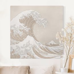 Bilderwelten Leinwandbild Strand modern Kunstdruck beige - Die gro&szlig;e Welle von Kanagawa Beige - Landschaft XXL Wohnzimmer Schlafzimmer