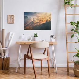 Bilderwelten Leinwandbild Goldene Stunde im Nebel Wald
