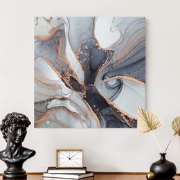 Bilderwelten Leinwandbild originell Abstrakt Kunstdruck blau - Ink Art in Kupfer und Blau - Wandbild XXL Wohnzimmer Schlafzimmer