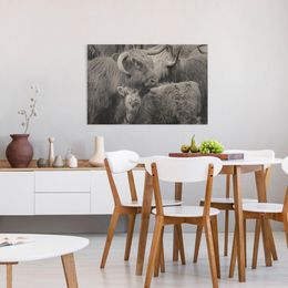 Bilderwelten Leinwandbild Tiere modern Kunstdruck braun - Hochlandrind Familie - Wandbild XXL Wohnzimmer Schlafzimmer