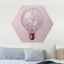 Bilderwelten Alu-Dibond Bild Hexagon Tiere rosa Fotomontage - Gl&uuml;hbirne mit Quallen - Deko Wohnzimmer Schlafzimmer
