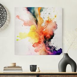 Bilderwelten Leinwandbild originell Abstrakt Aquarell bunt - Farbexplosion Regenbogen - Wandbild XXL Wohnzimmer Schlafzimmer